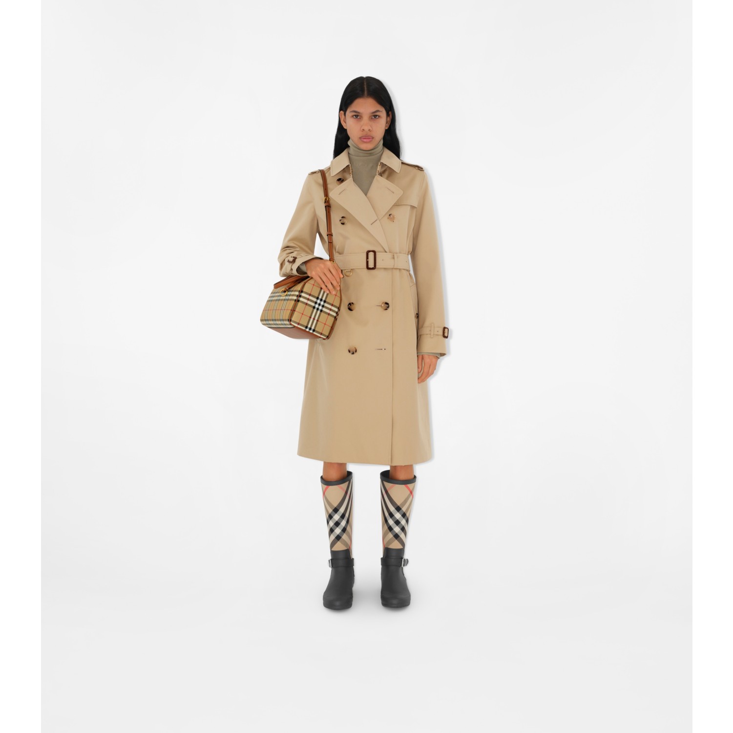 中号格纹保龄球包 (典藏米色/石楠棕色) - 女士, Vintage 复古格纹 | Burberry® 博柏利官网